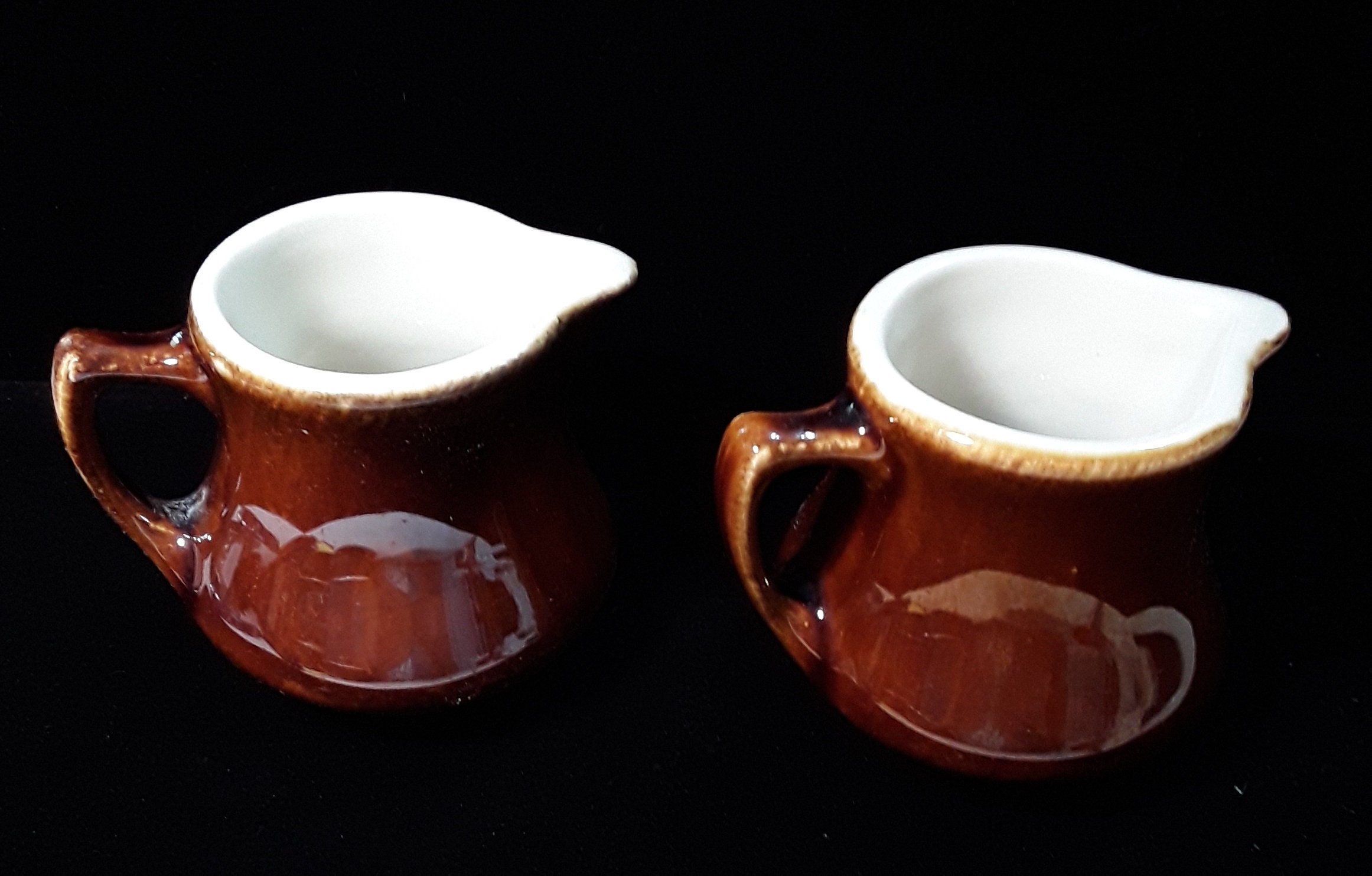Vintage Hall China Individual Creamer W/handel Brown & White Restaurant ...