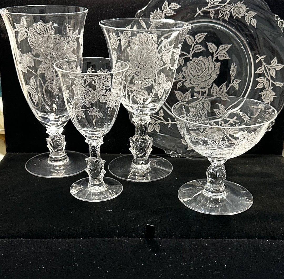 Vintage Heisey Rose Glassware: MCM Iced Tea, Wine, Sherbet, Goblets ...