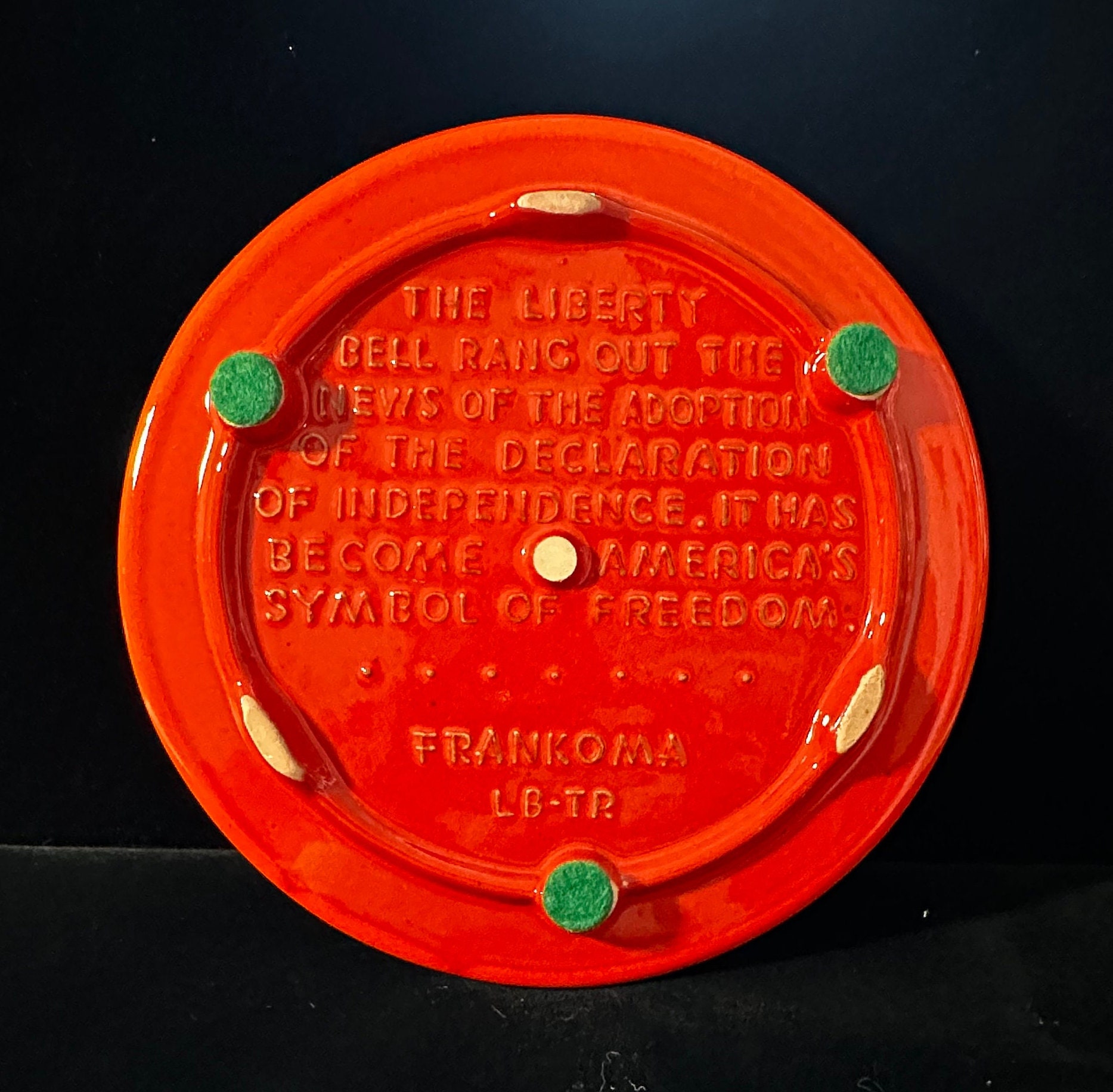 Vintage Frankoma Pottery Liberty Bell Trivet 1976 Flame Red Orange ...