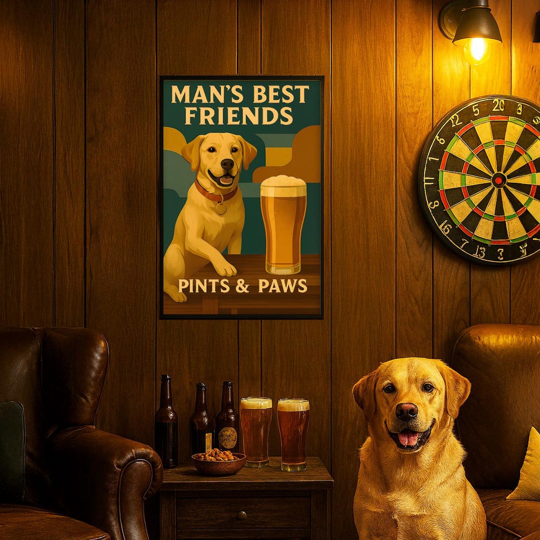 Pub Poster Mans Best Friends Pints and Paws Labrador Beer Art, Retro ...