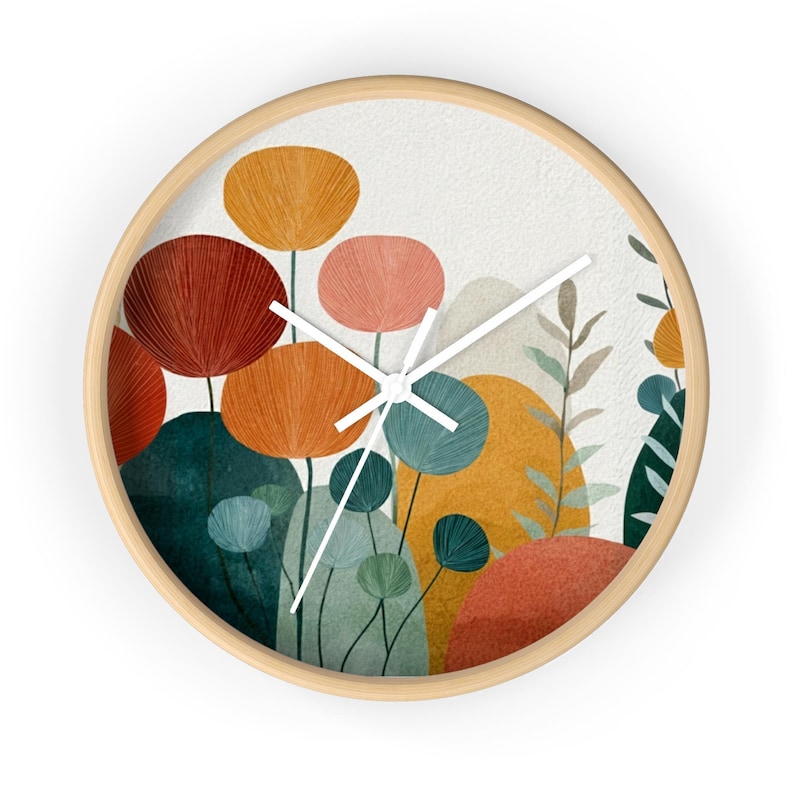 Floral Wall Clock, Mid Century Modern Clock, Botanical Art Print Clock ...