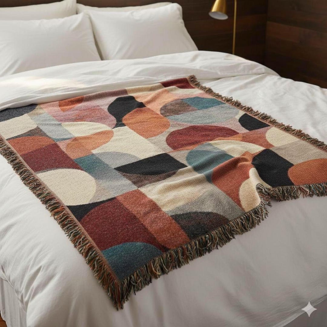 Geometric Woven Throw Blanket | Mid-century Modern Boho Decor - Etsy