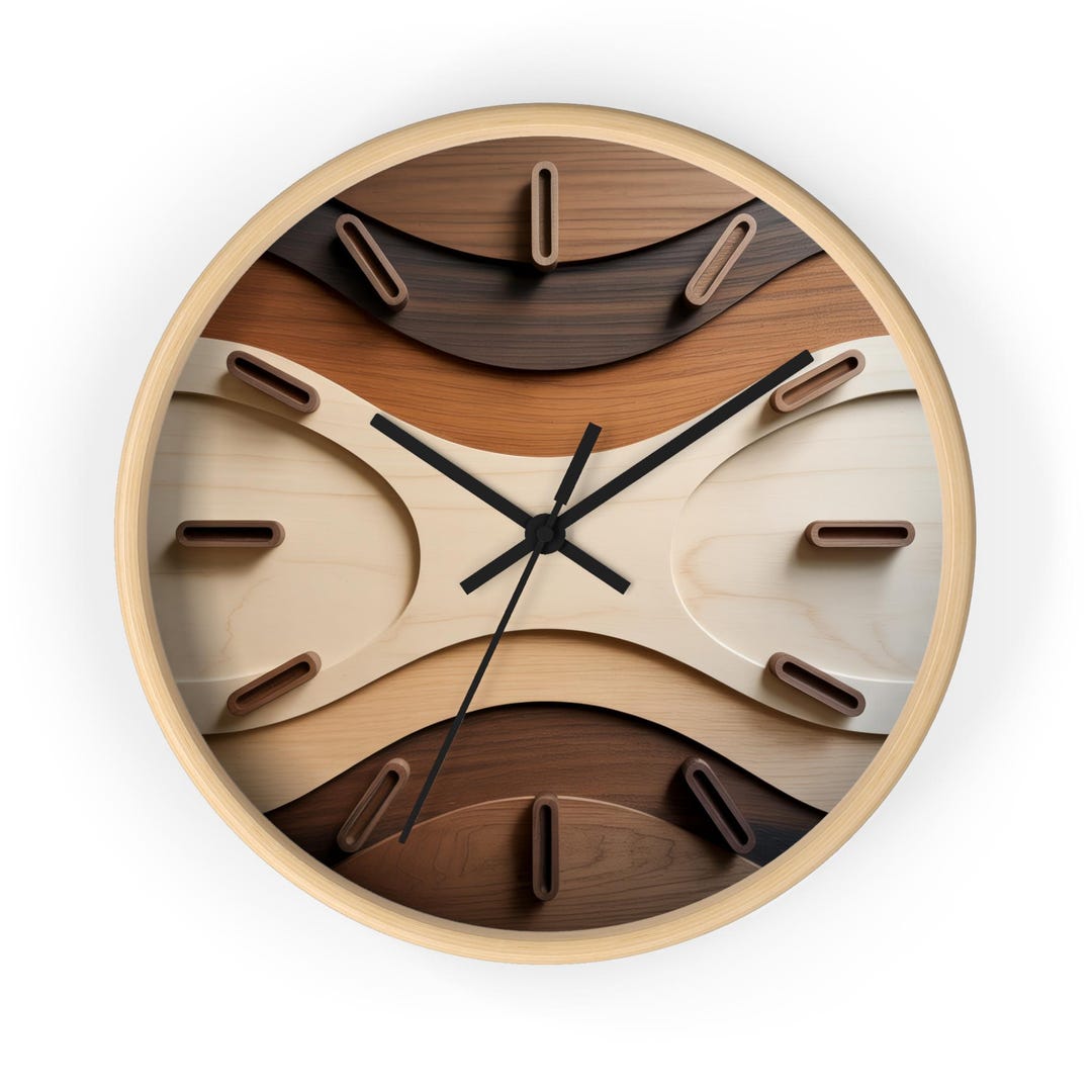 Mid Century Modern Wall Clock, Geometric Wood Look Clock, Neutral ...