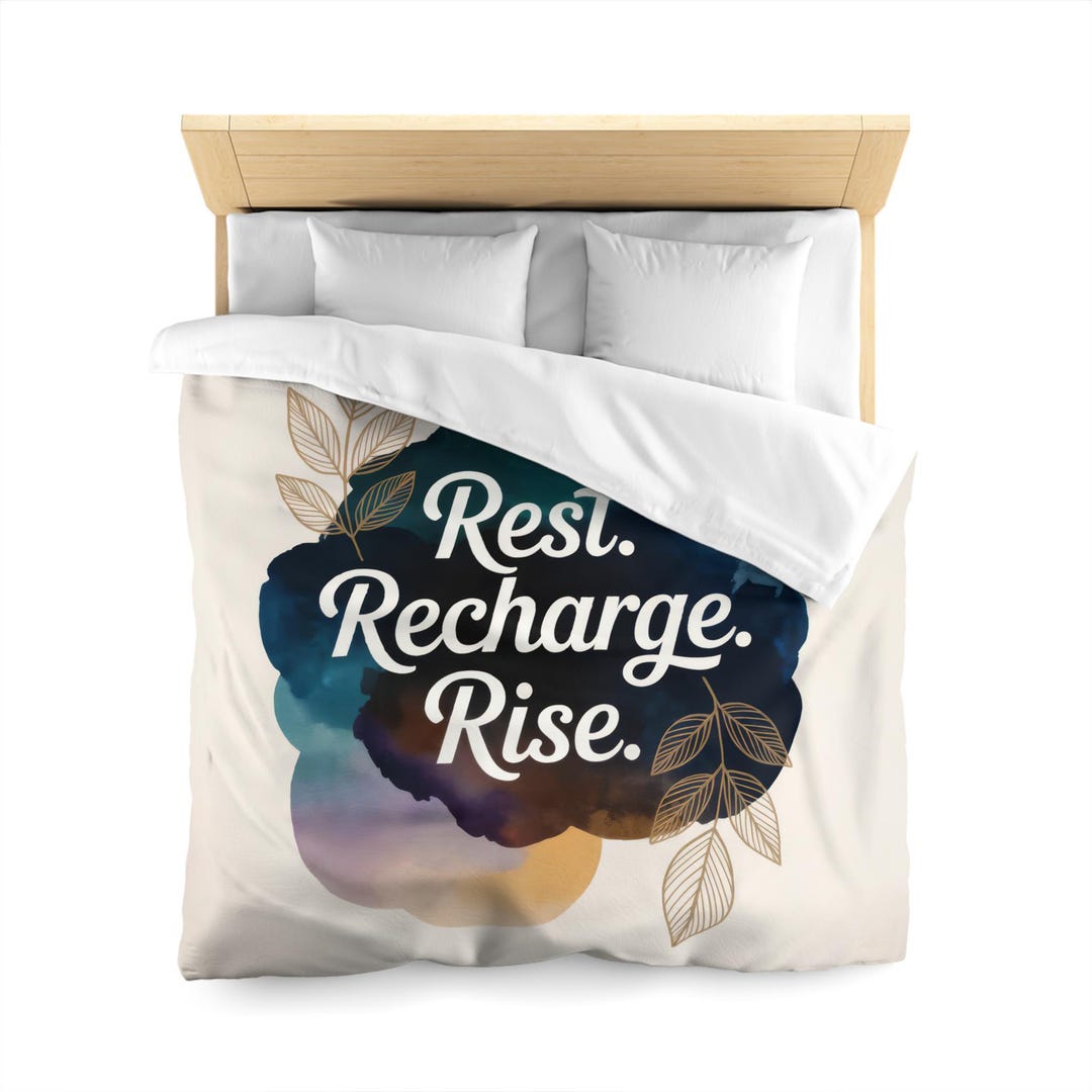 Watercolor 'rest Recharge Rise' Duvet Cover | Botanical Boho Bedding - Etsy