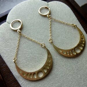 Raw Brass Crescent Moon Phases Chain Earrings, Available in 2 Sizes ...