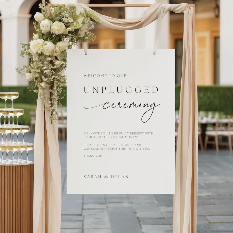 Elegant Unplugged Ceremony Sign, Wedding Welcome Sign Template ...