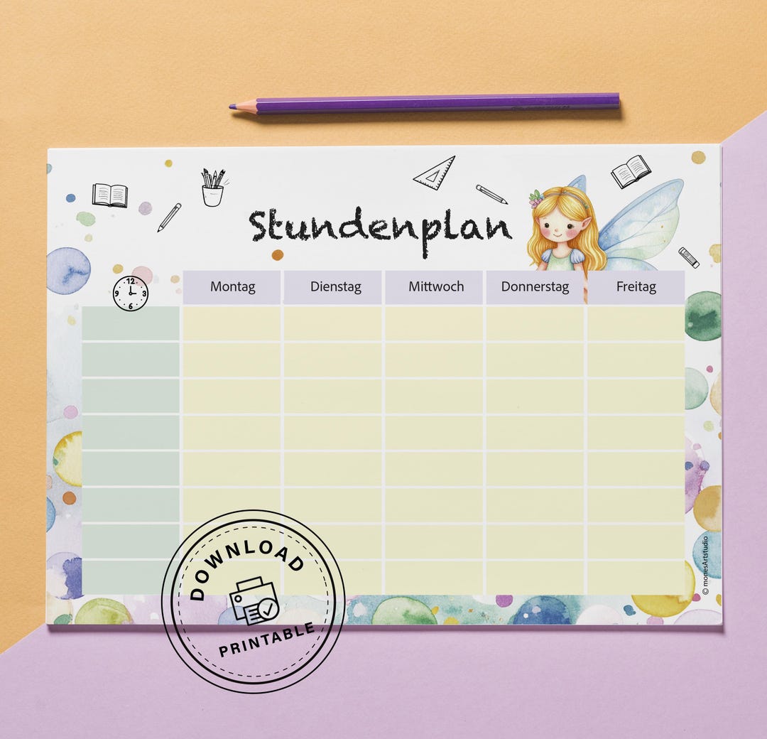 Printable Timetable Fairy, Girl, Instant Download for Printing, School ...