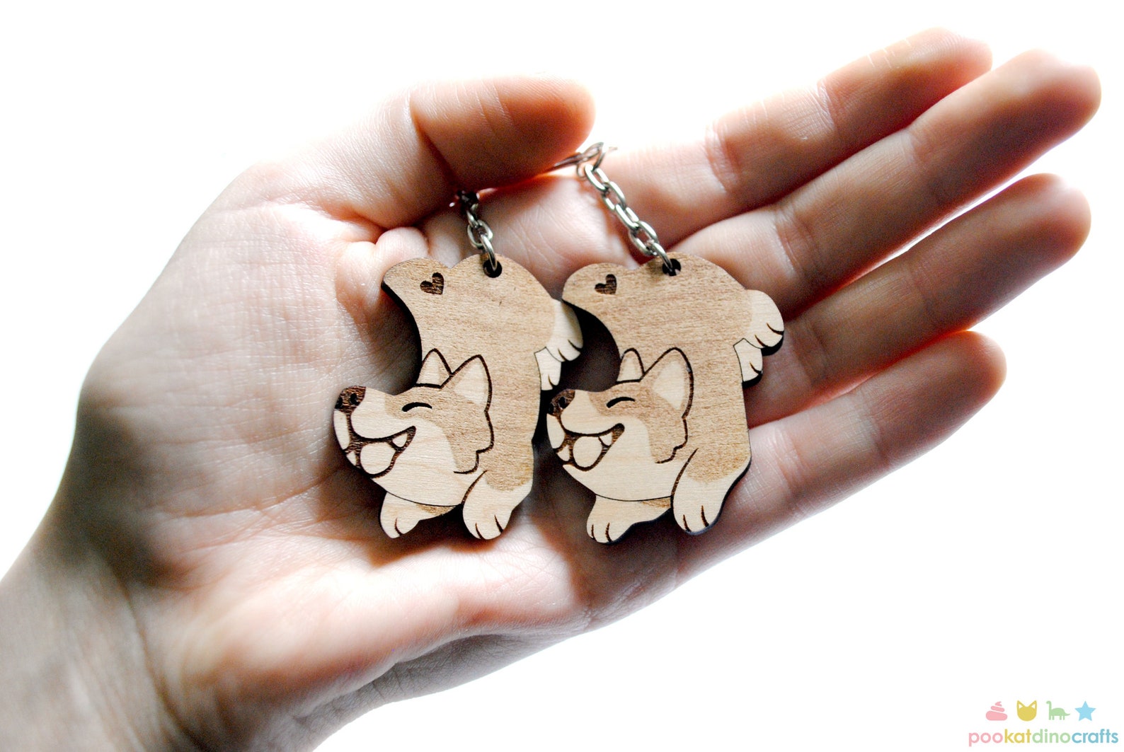 Corgi Couple Keychains - Friendship or Relationship Matching Wooden Dog ...