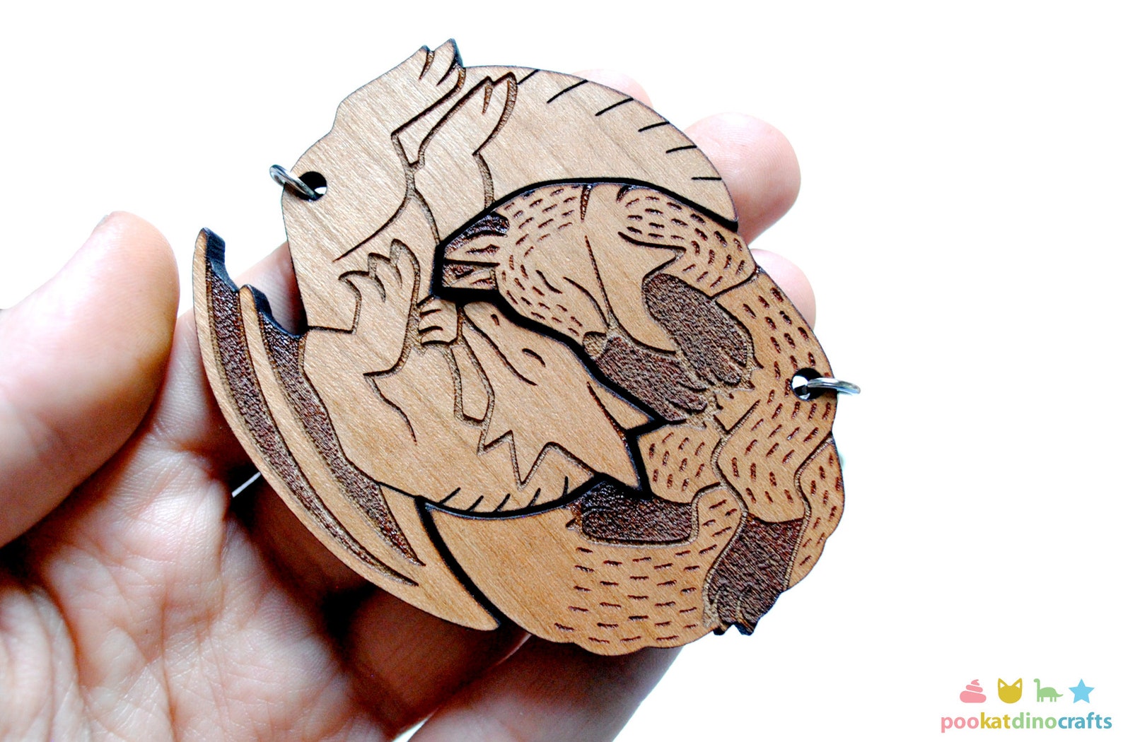 Interlocking Fox and Dragon Keychains Friendship or - Etsy