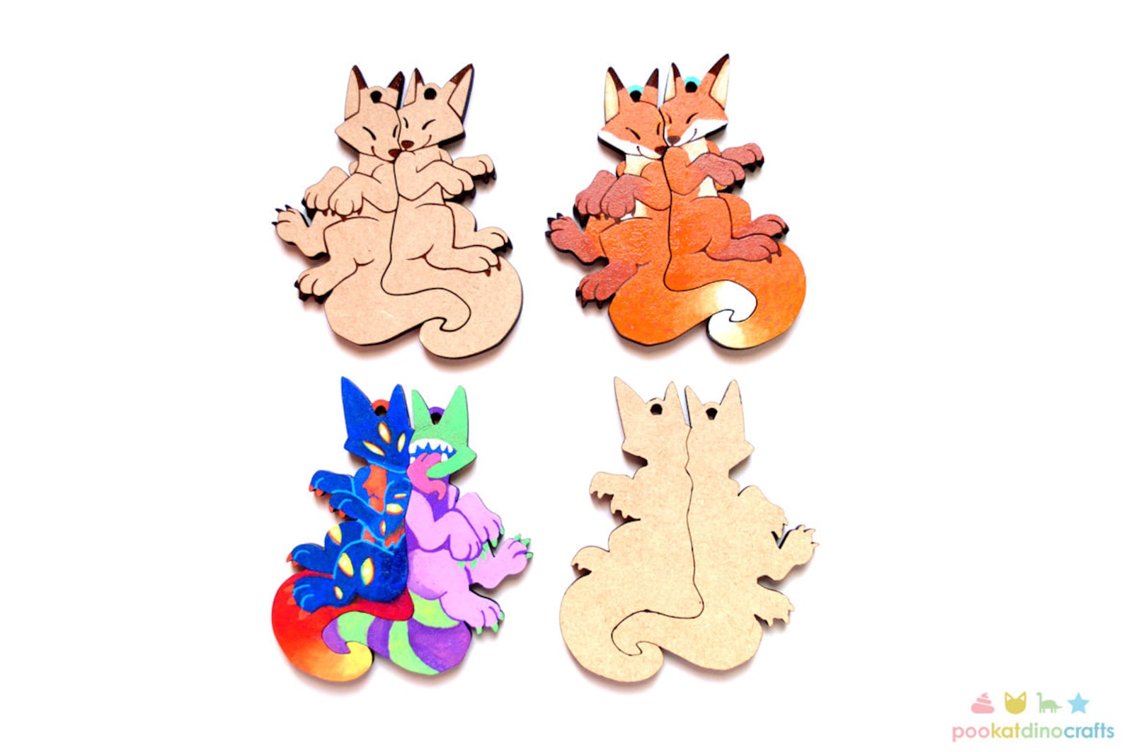 DIY Paint your own Interlocking Fox Keychain Blank Wood cutout | Etsy