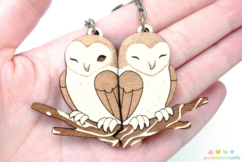 Cute Barn Owl Keychains Friendship or Relationship Matching | Etsy