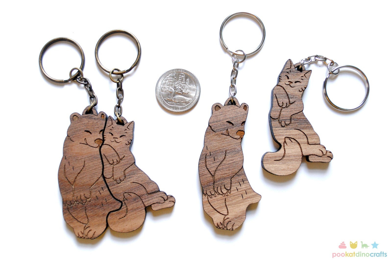 Bear and Cat Couple Keychains Friendship or Relationship | Etsy