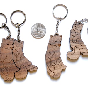 Bear and Cat Couple Keychains - Friendship or Relationship Matching ...