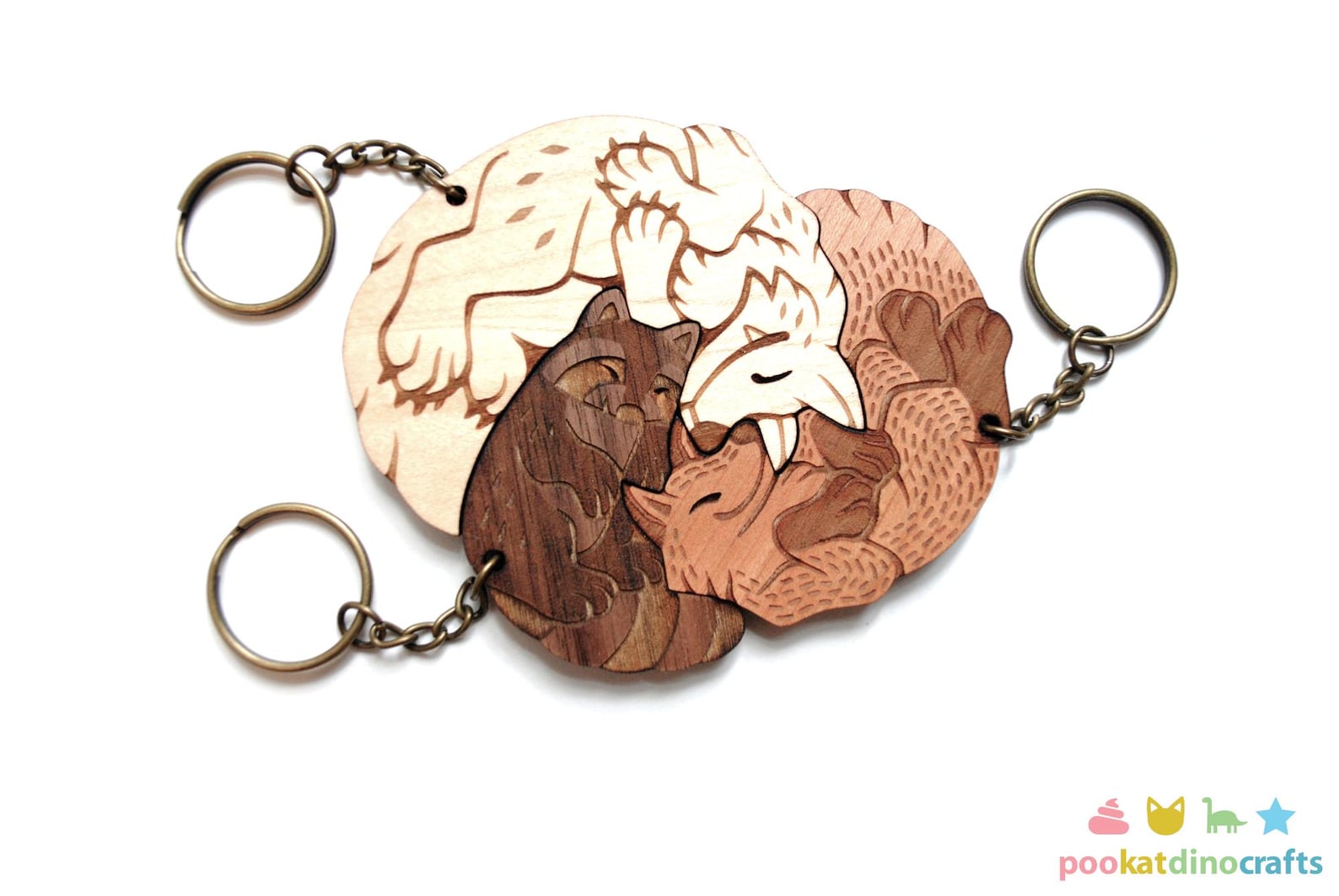 Interlocking Wood Forest Animal Keychains – Wolf, Raccoon, Fox Trio - Etsy
