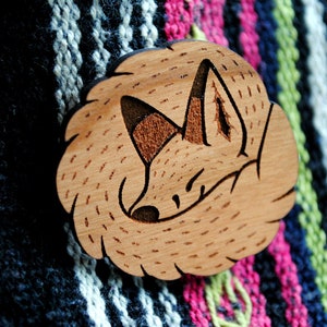 Sleeping Fox Wood Pin / Magnet - Etsy