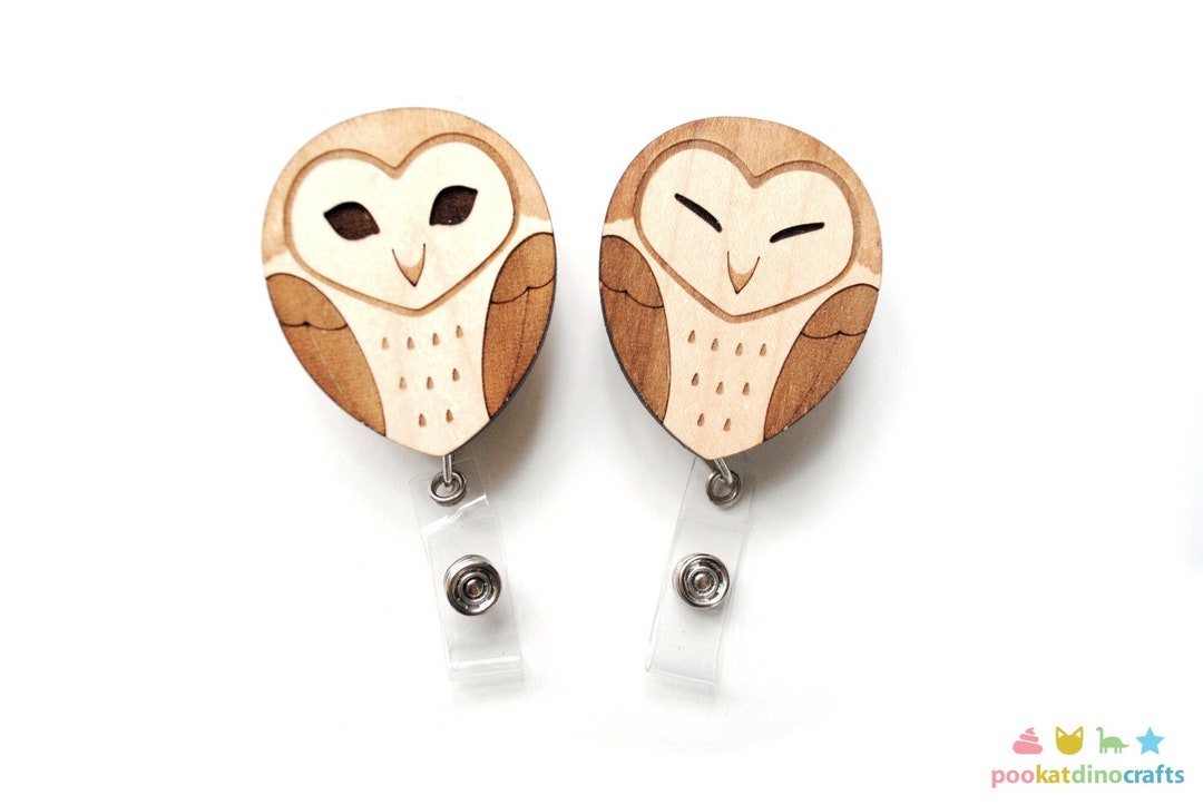 Wood Barn Owl Badge Reel Retractable ID Holder - Etsy