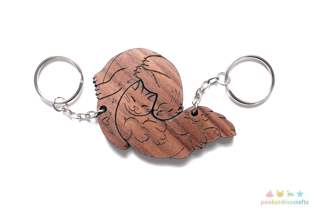 Interlocking Cat and Otter Couple Keychains Friendship or Relationship ...