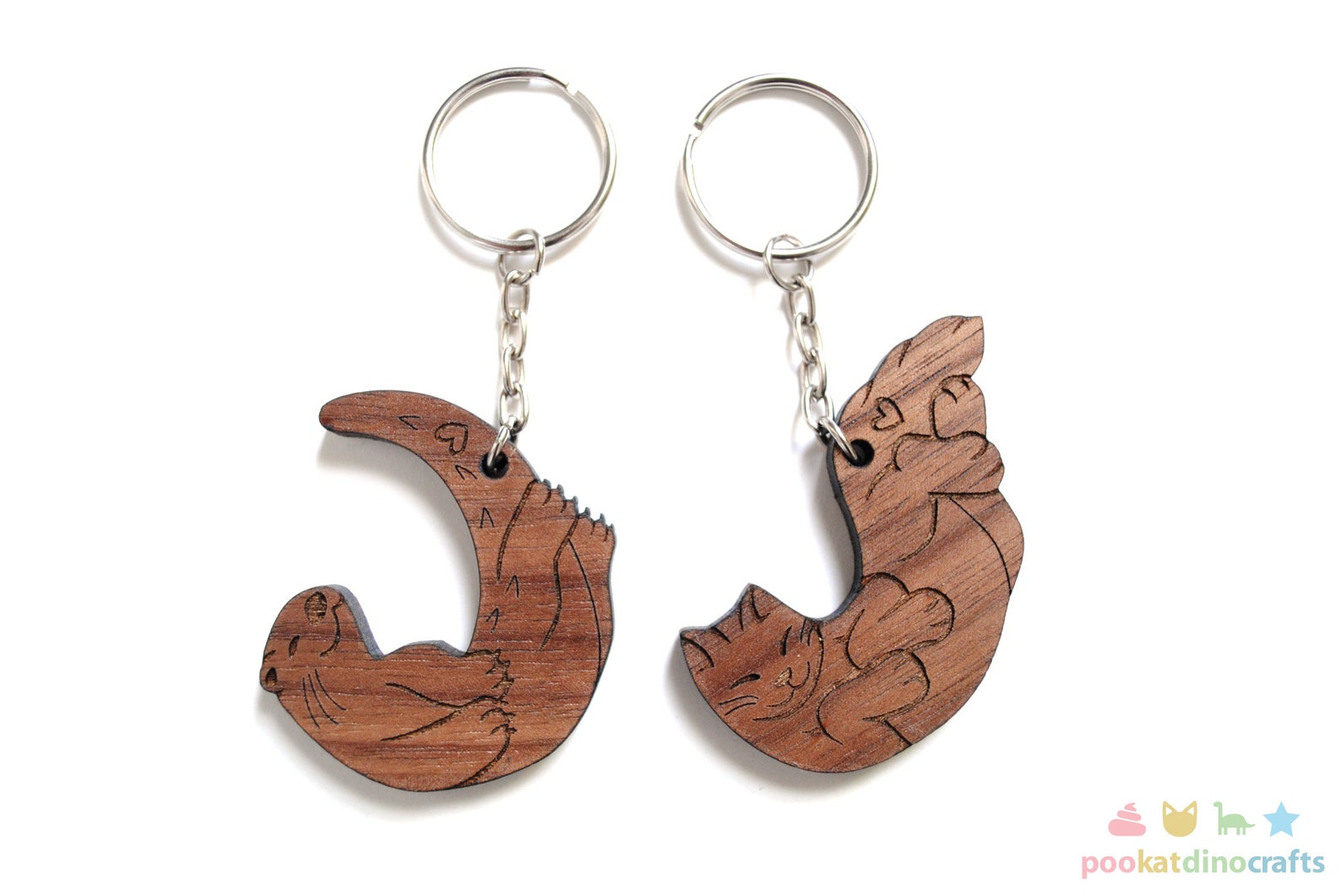 Interlocking Cat and Otter Couple Keychains Friendship or | Etsy