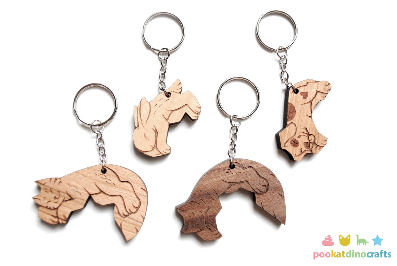 Interlocking Wooden Animal Keychains – Cat, Dog, Rabbit Friendship Set ...
