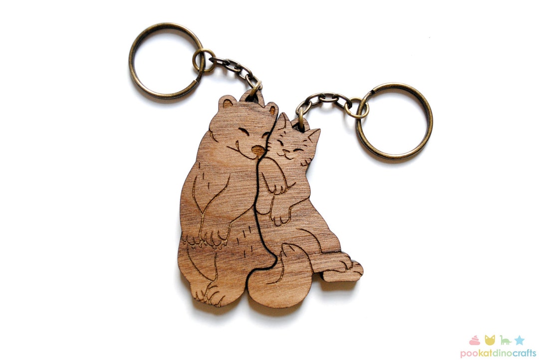 Bear and Cat Couple Keychains - Friendship or Relationship Matching ...