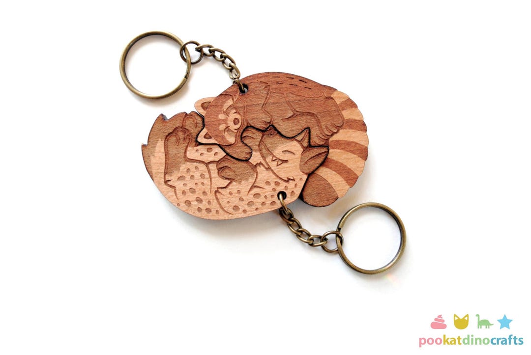 Interlocking Red Panda and Hyena Couple Keychains - Friendship or ...