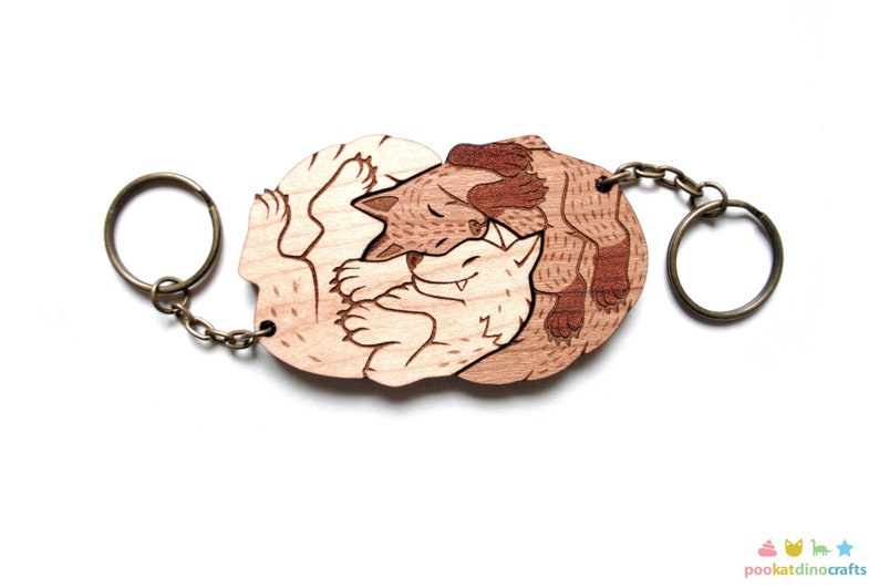 Interlocking Fox and Wolf Couple Keychains Friendship or - Etsy