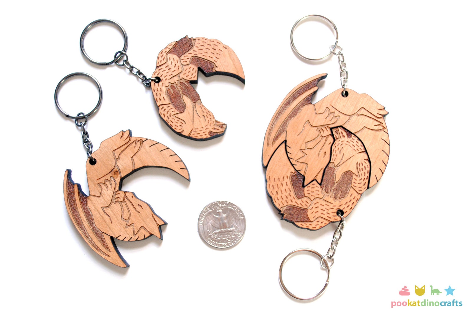 Interlocking Fox and Dragon Keychains Friendship or - Etsy