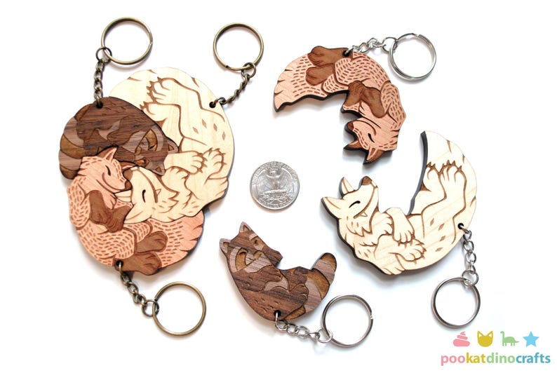 Interlocking Wood Forest Animal Keychains – Wolf, Raccoon, Fox Trio - Etsy