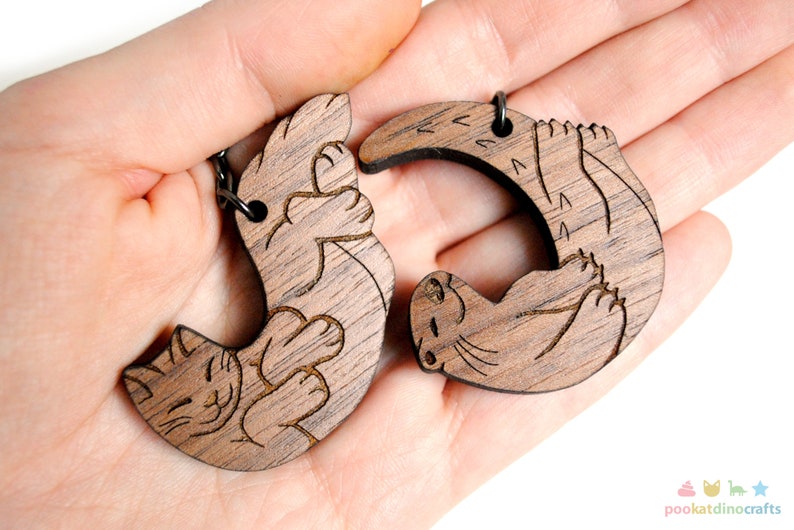 Interlocking Cat and Otter Couple Keychains Friendship or | Etsy