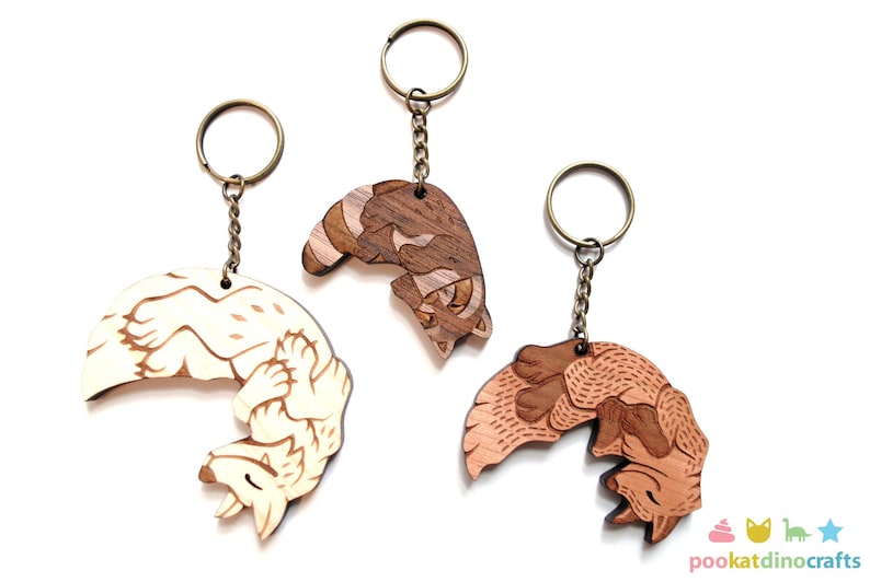 Interlocking Wood Forest Animal Keychains – Wolf, Raccoon, Fox Trio - Etsy