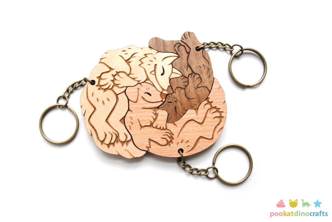Interlocking Wolf, Cat, and Dog Keychains - Family, Friendship, Poly ...