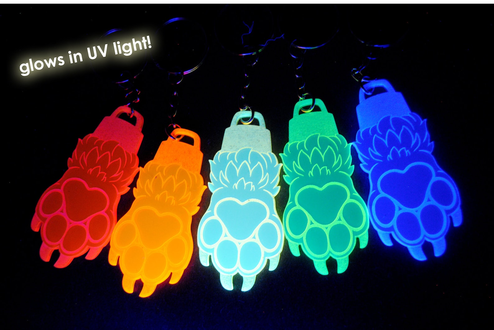 Mini Glow Paw Keychain / UV Glowing Furry Fandom Paws - Etsy