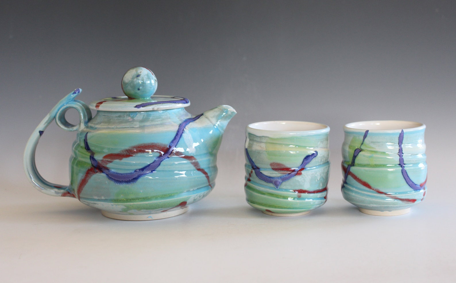 Pottery Teapot With 2 Cups Handmade Tea Set Handmade - Etsy