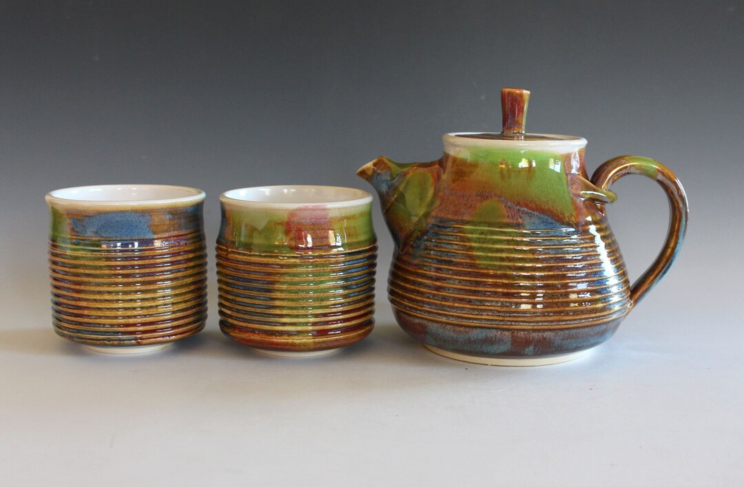 Pottery Teapot With 2 Cups Handmade Tea Set Handmade - Etsy