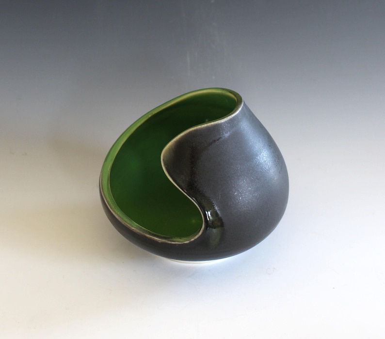 Handmade Ceramic Sculpture: Modern Charcoal and Green Glaze Pottery ...