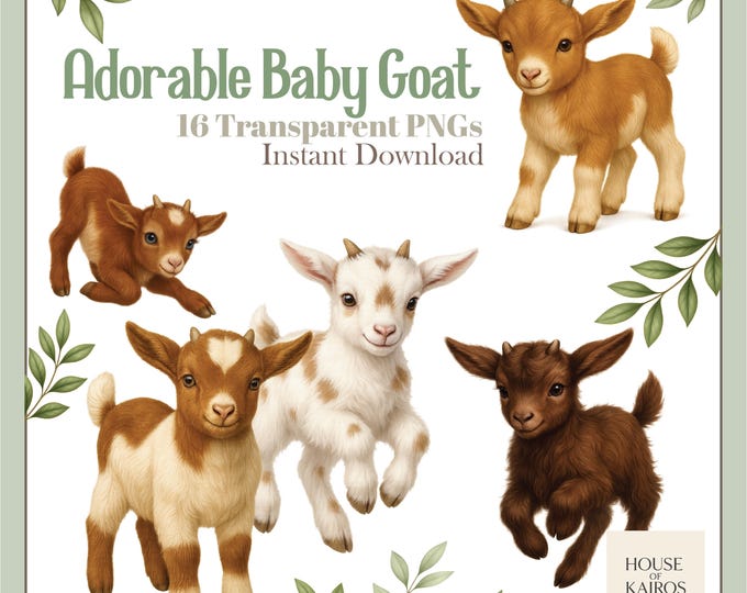 11 PNG Cute Goat Family Clipart, Three Baby Goats Watercolor, Farm ...