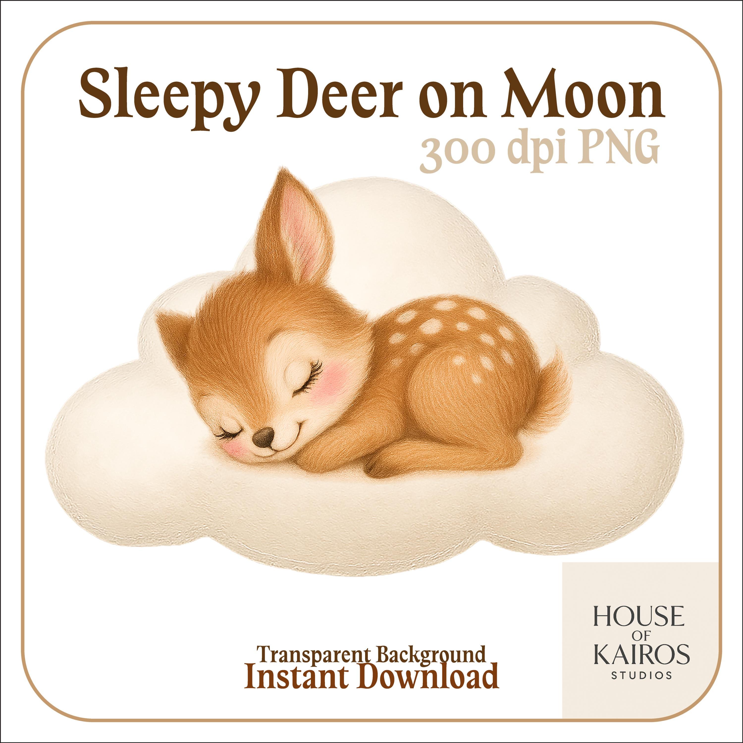 Sleepy Deer Cloud PNG: Woodland Nursery Clipart (digital Download, 300 ...