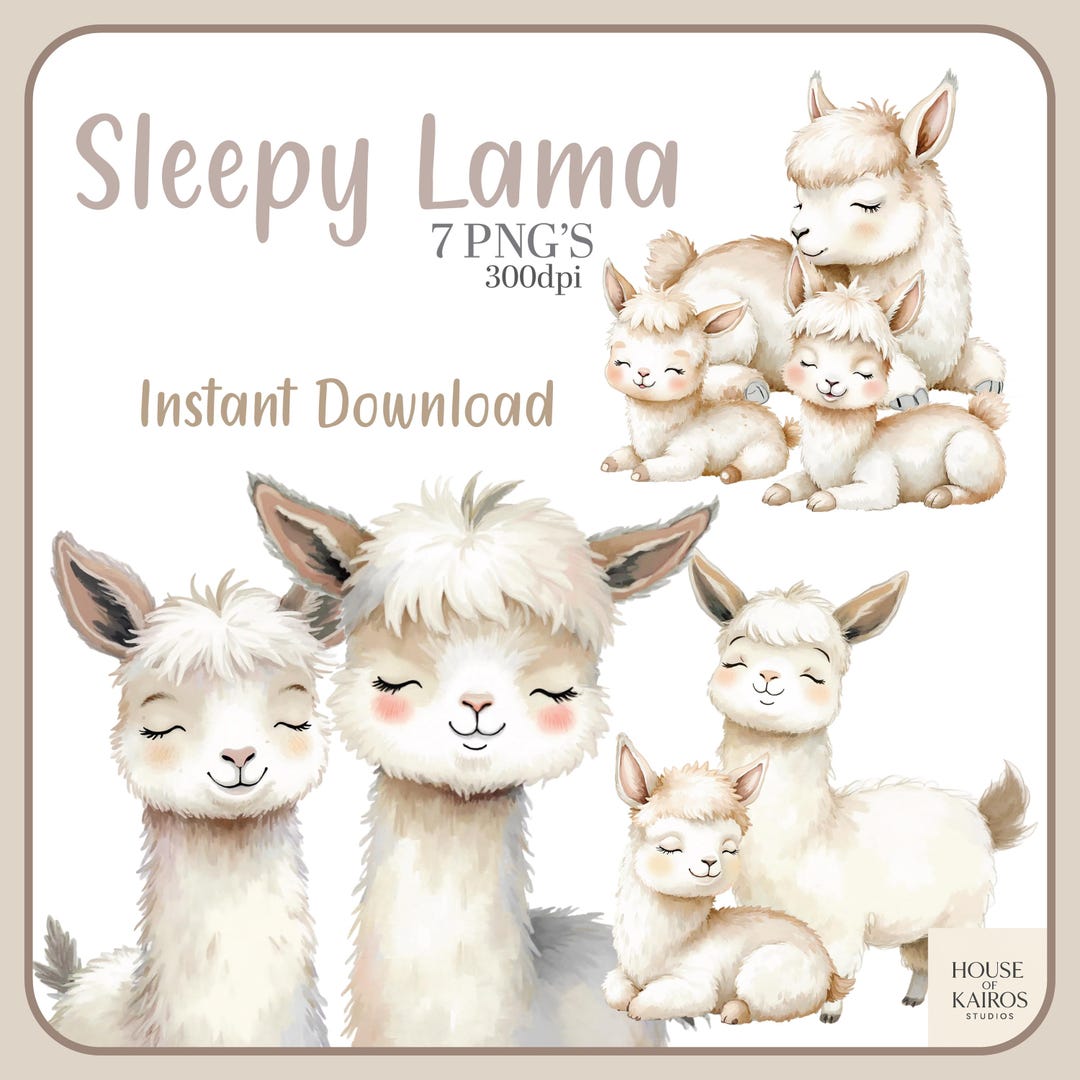 Watercolor Baby Llama Clipart Set: Boho Nursery PNG Graphics (digital ...