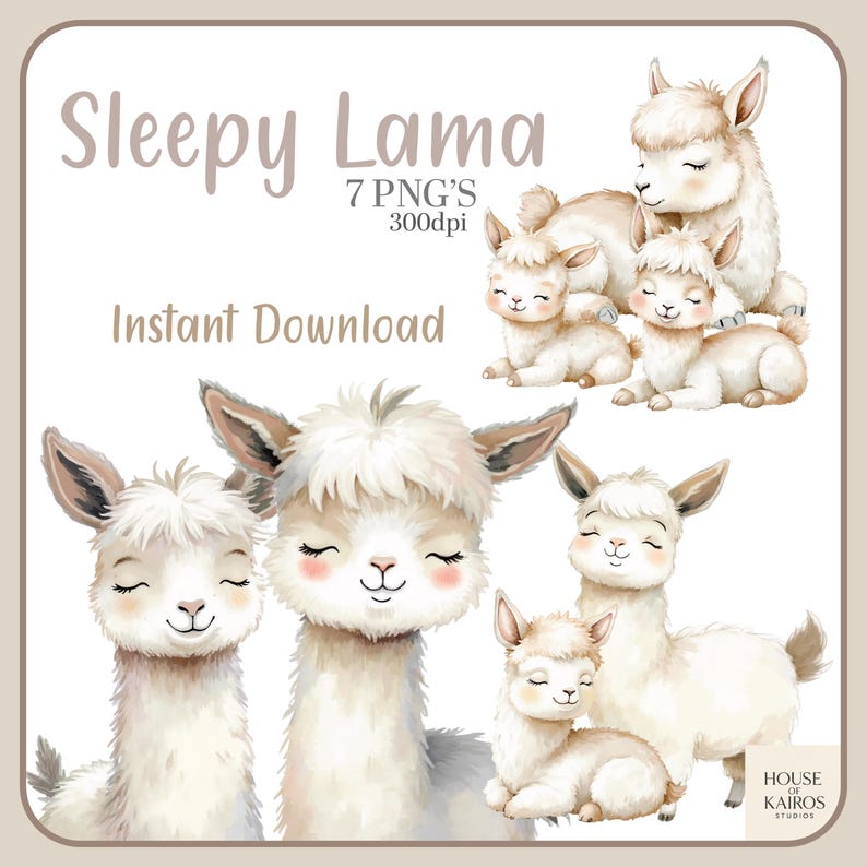 Watercolor Baby Llama Clipart Set: Boho Nursery PNG Graphics (digital ...