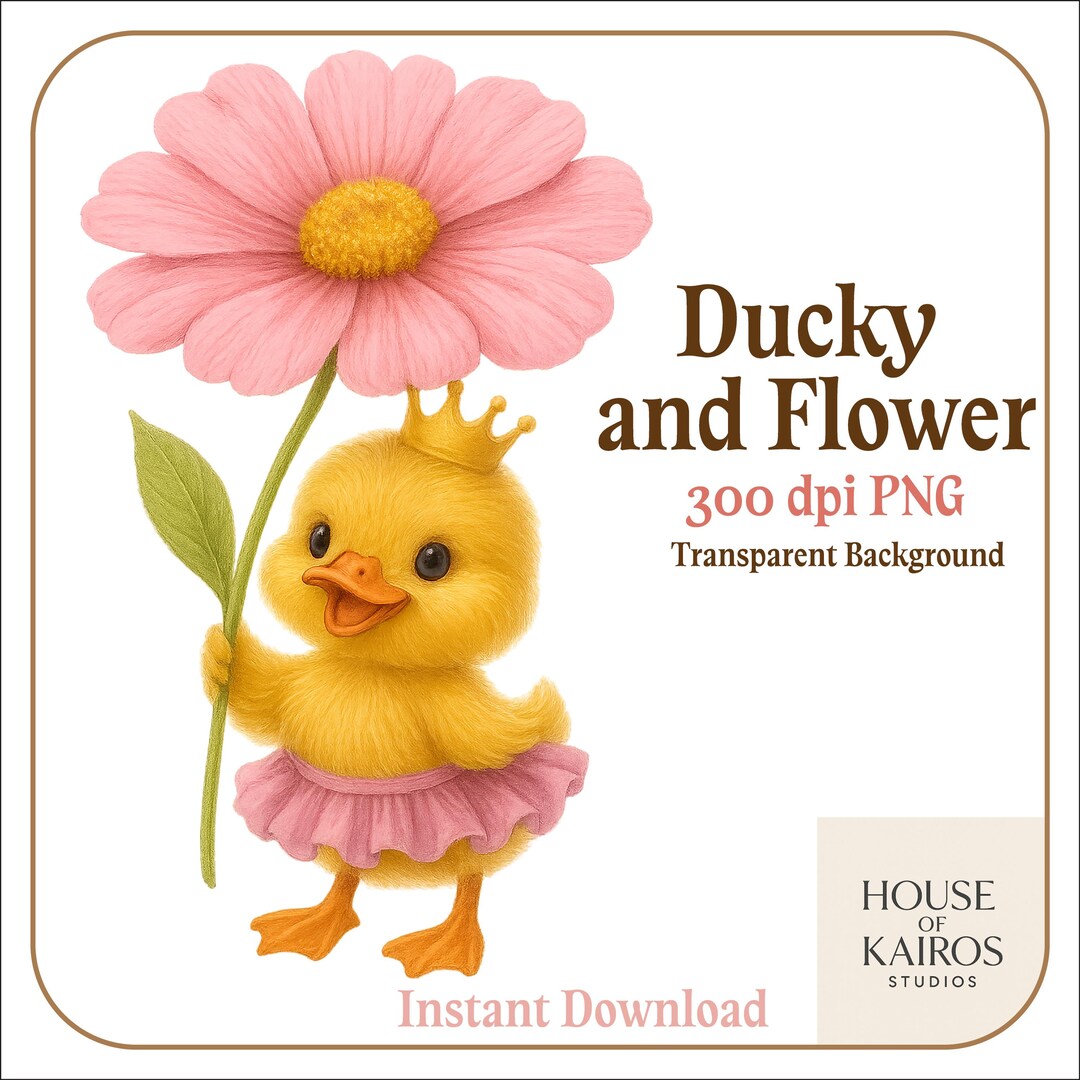 Princess Duck Clipart: Ballerina Duck With Pink Flower (300 DPI PNG ...