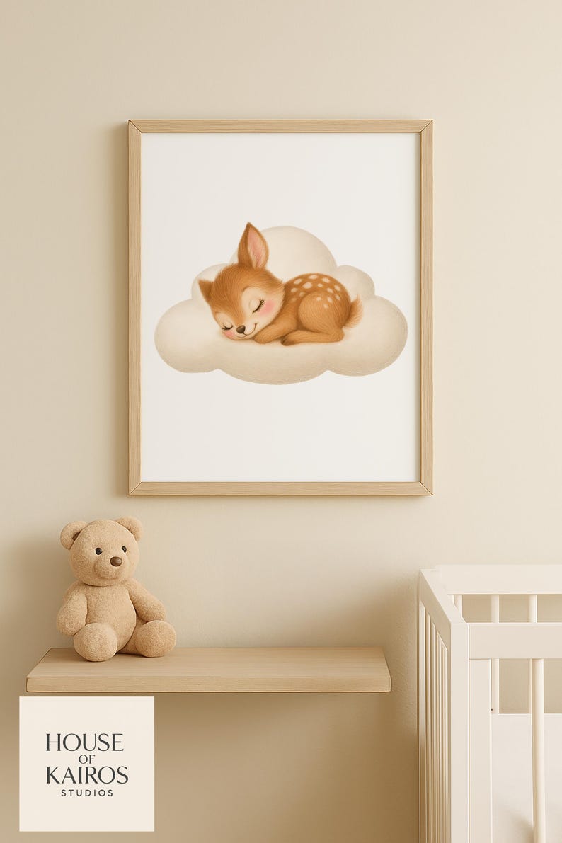 Sleepy Deer Cloud PNG: Woodland Nursery Clipart (digital Download, 300 ...