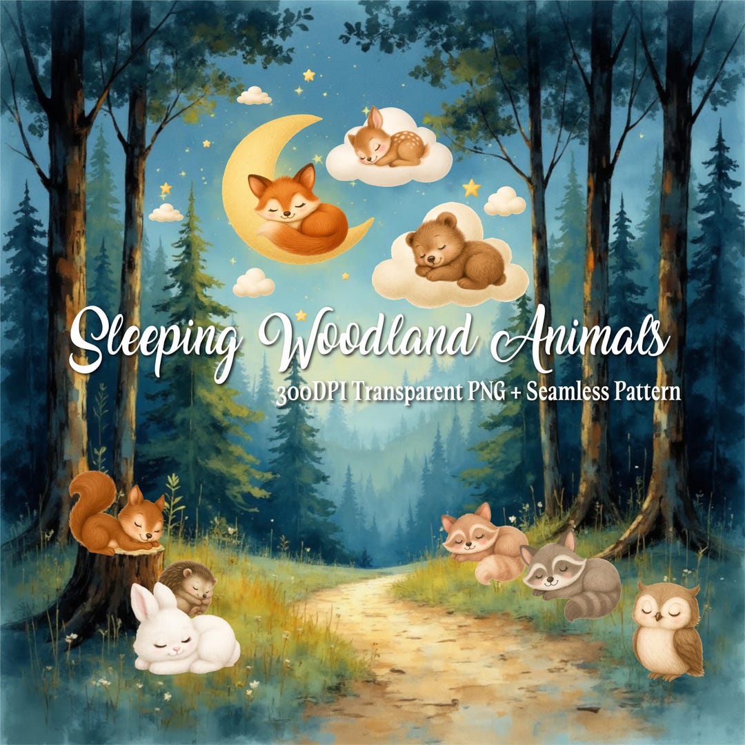 Sleeping Woodland Animals Clipart Set: Nursery Art PNG Bundle - Etsy