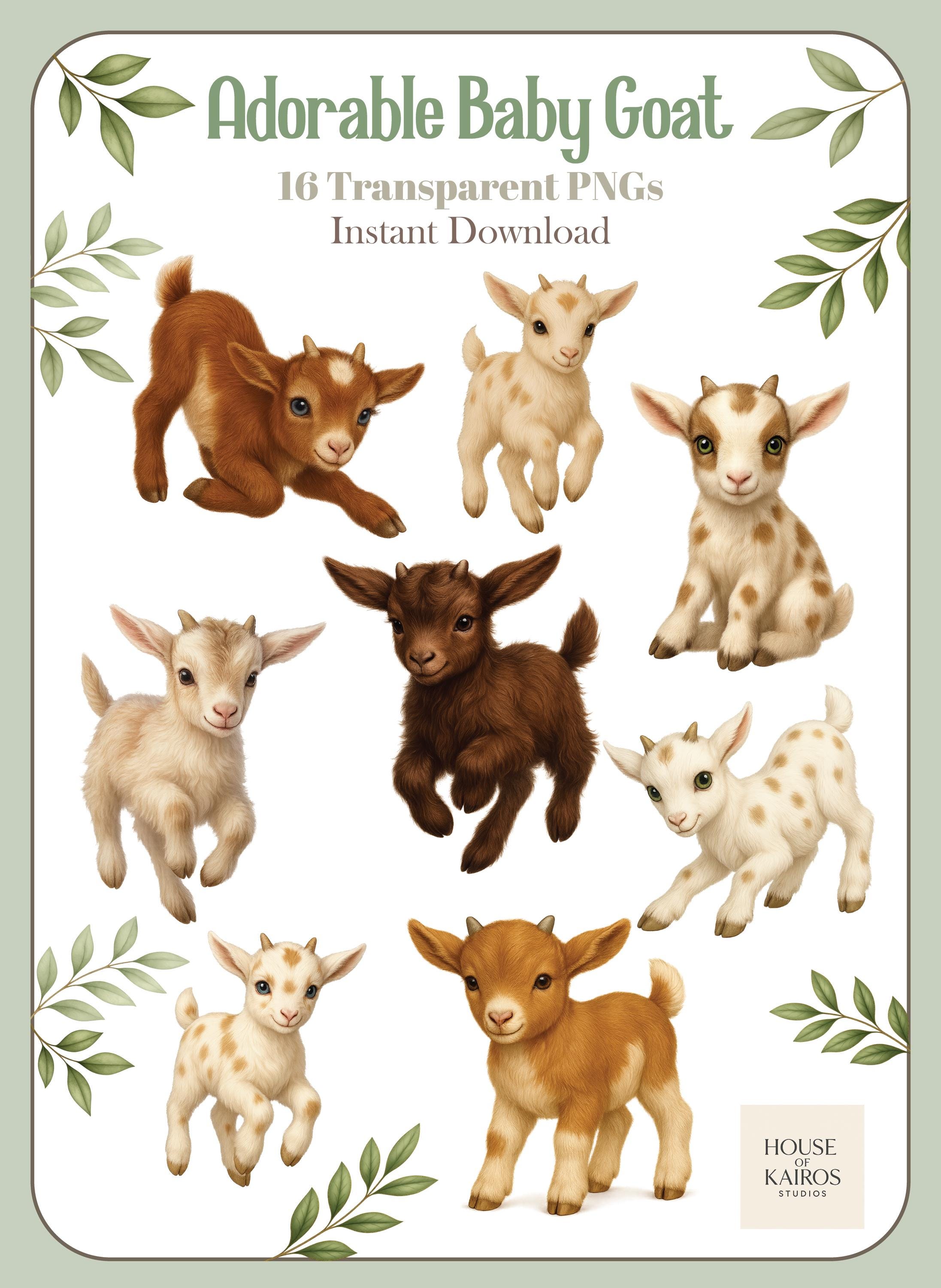 Watercolor Baby Goat Clipart: Farm Animal Pngs for Nursery (digital ...