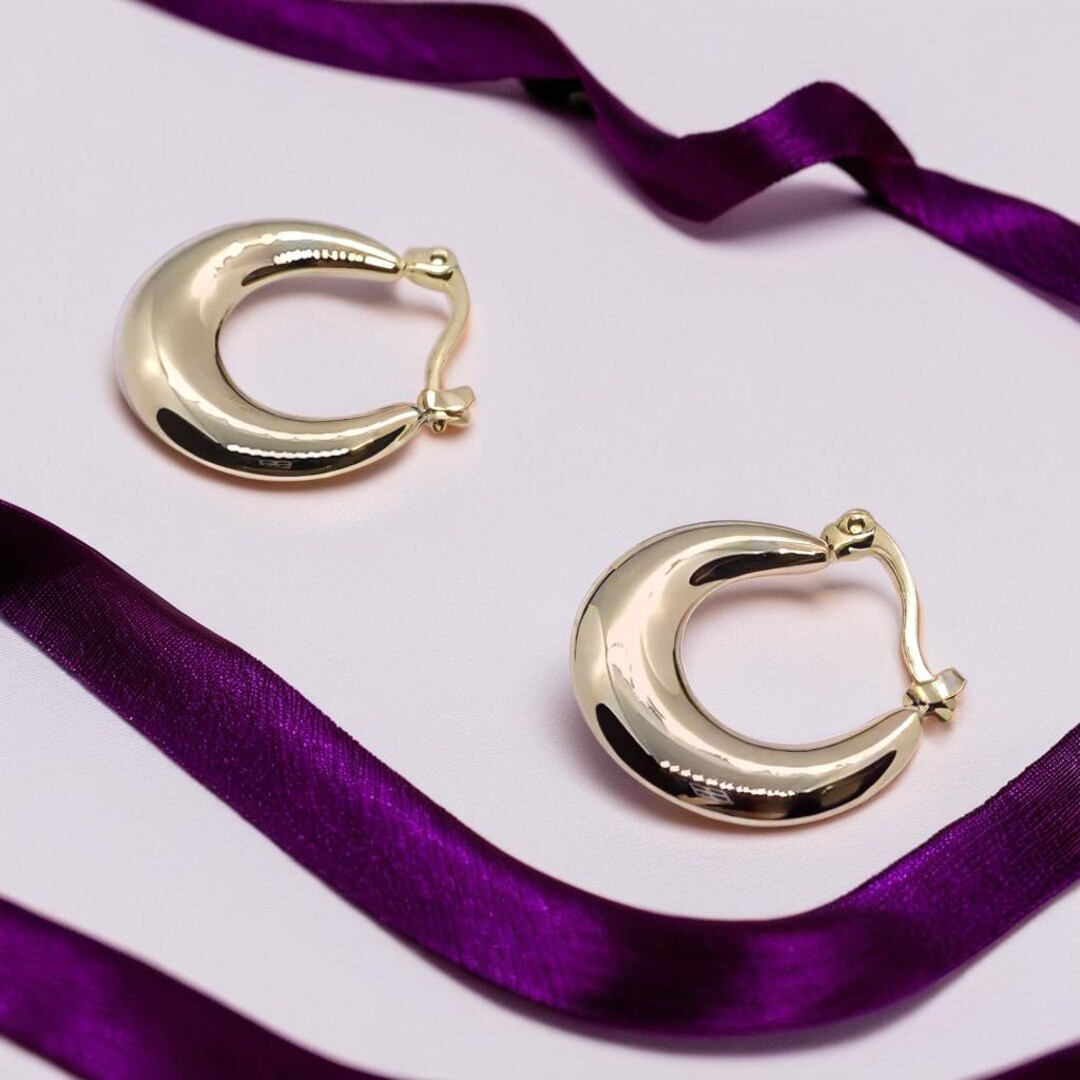 Silver Half Moon Hoop Earrings, Classic Chunky Crescent Hoops, Dainty ...