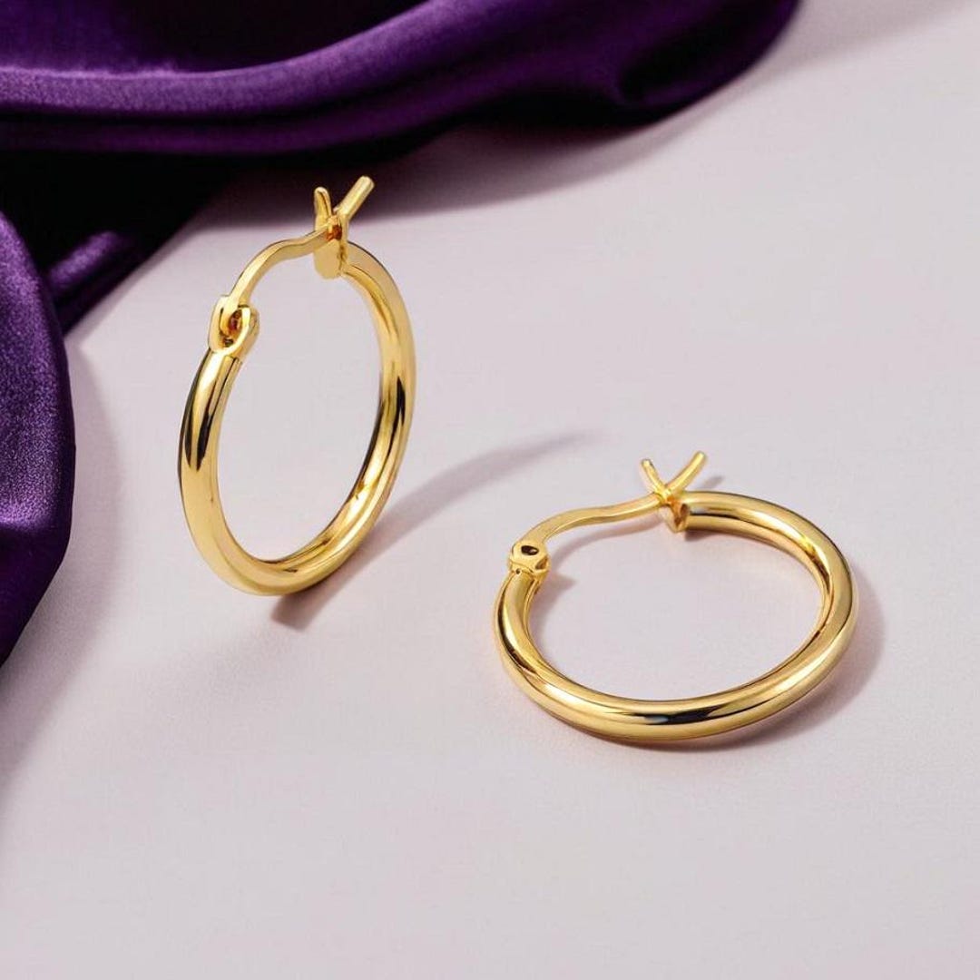 Classic Round Hoop Earrings 25mm, Gold Hoops, Elegant Statement ...