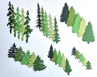 30 Piece Evergreen Tree Forest Die Cut Paper Trees Set 4 Rustic Foliage ...