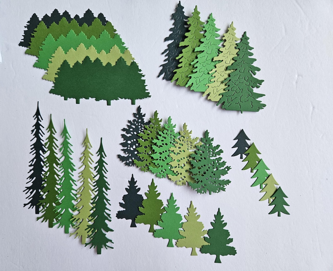 30 Piece Evergreen Tree Forest Die Cut Paper Trees Set 4 Rustic Foliage ...