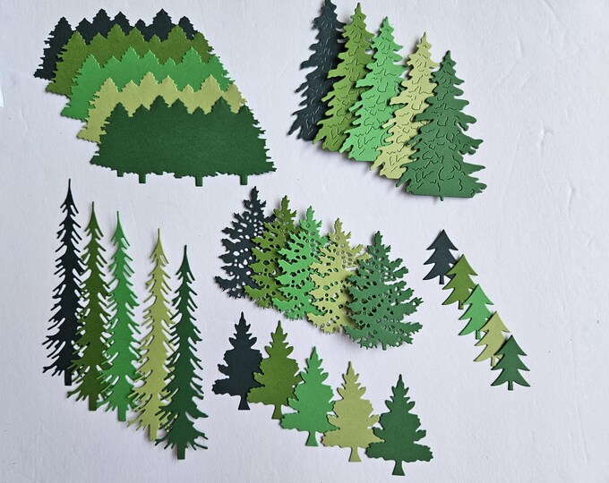 30 Piece Evergreen Tree Forest Die Cut Paper Trees Set 4 Rustic Foliage ...