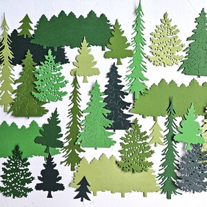 30 Piece Evergreen Tree Forest Die Cut Paper Trees Set 4 Rustic Foliage ...