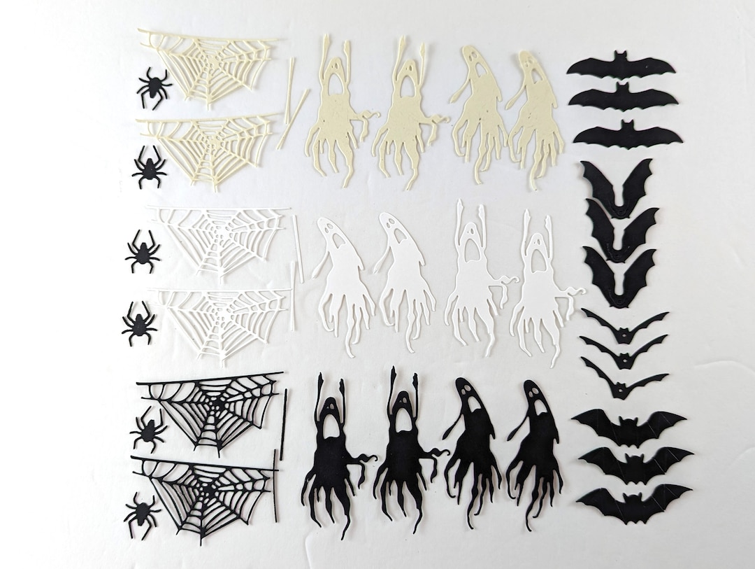 36 Piece Cardstock Die Cuts Ghosts, Goblins, Spiders, Spider Web, Black ...